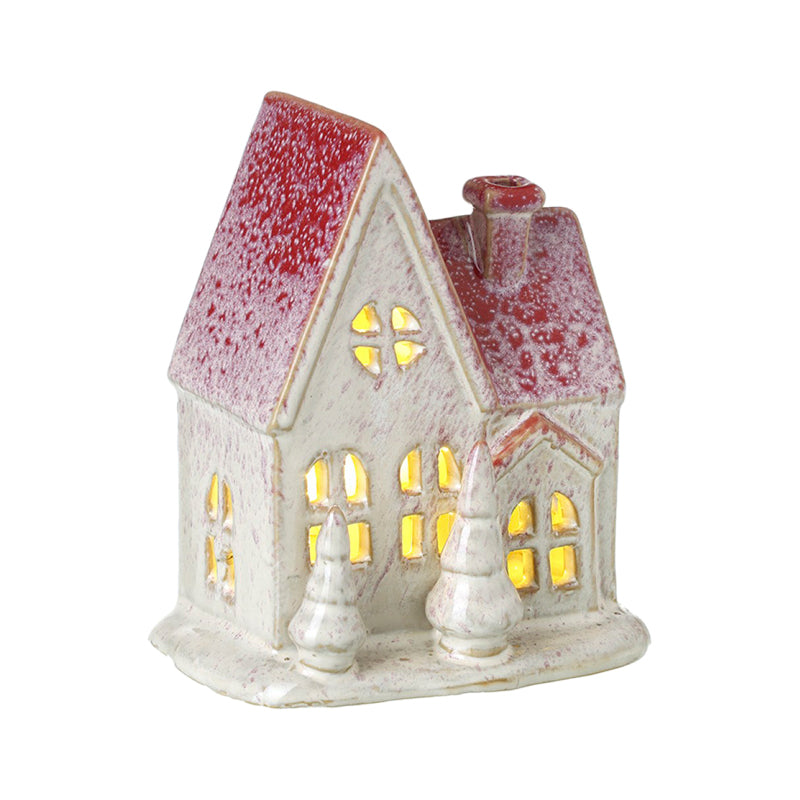 Light Up Ceramic House With Trees (White with Red Roof) – Marie Curie ...
